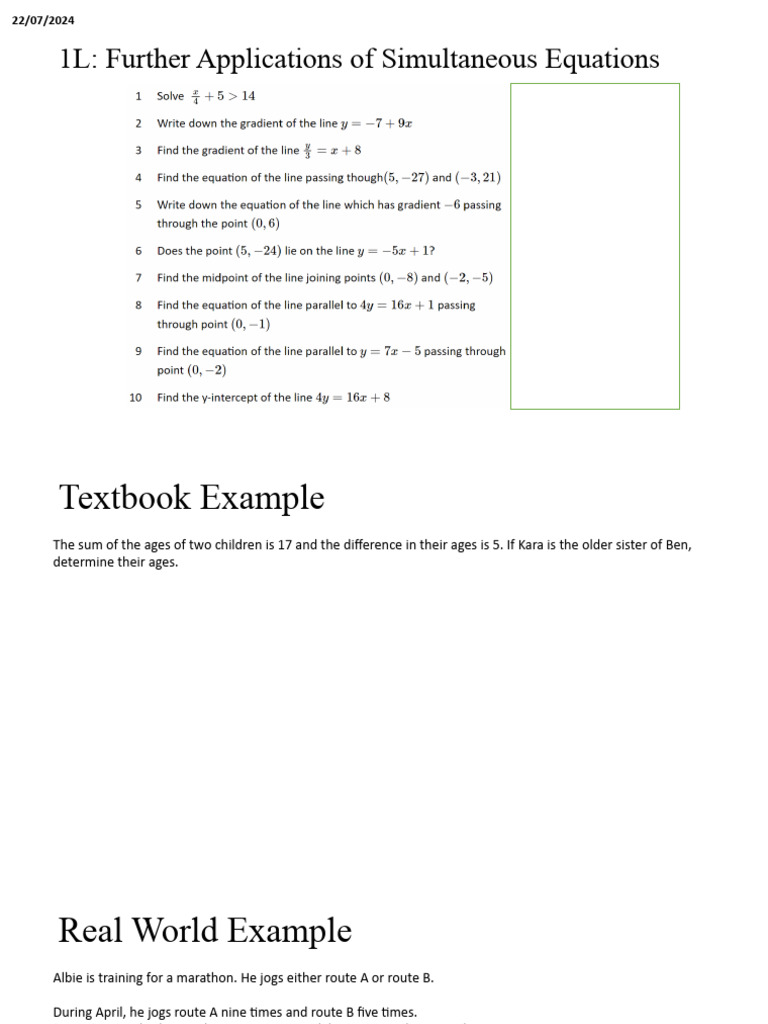 Further Applications of Simultaneous Equations | PDF