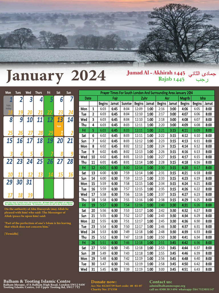 Balham Mosque Tooting Islamic Centre Calendar | PDF | Prayer | Sharia
