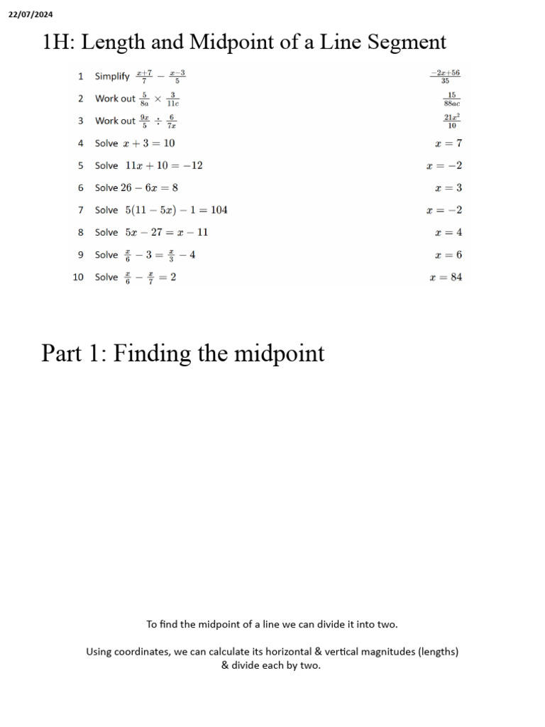 Length and Midpoint of A Line Segment | PDF | Euclidean Geometry ...