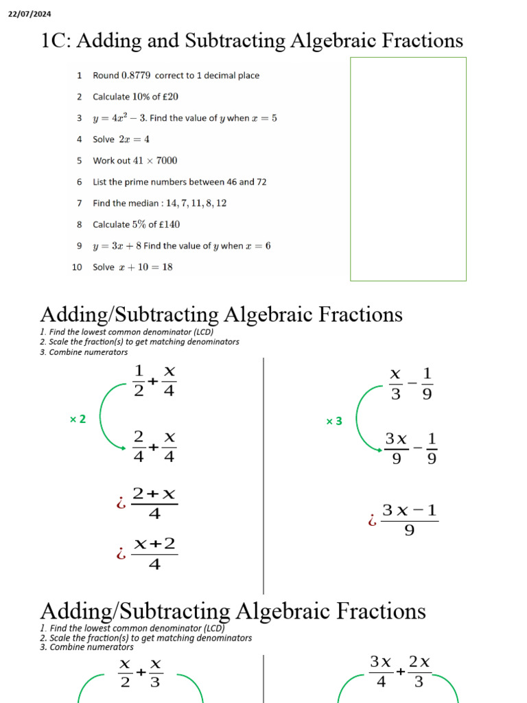 Adding and Subtracting Algebraic Fractions | PDF | Mathematical ...
