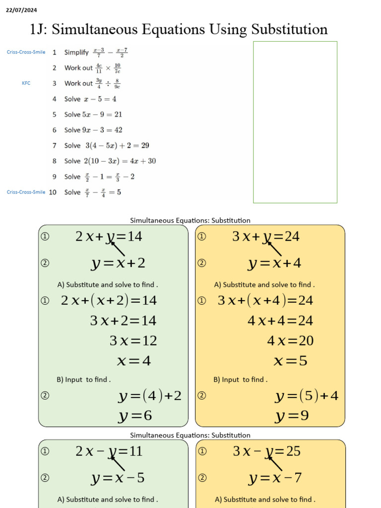 Solving Simultaneous Equations: Substitution | PDF | Equations ...