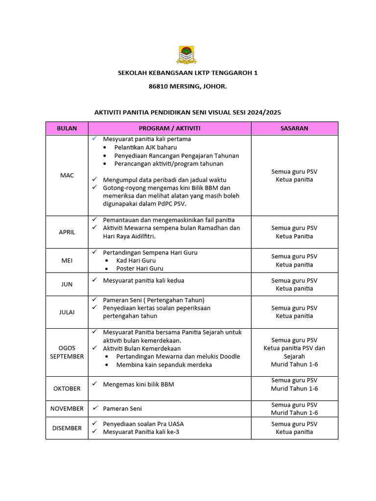 Takwim Panitia PSV 2024-2025 | PDF