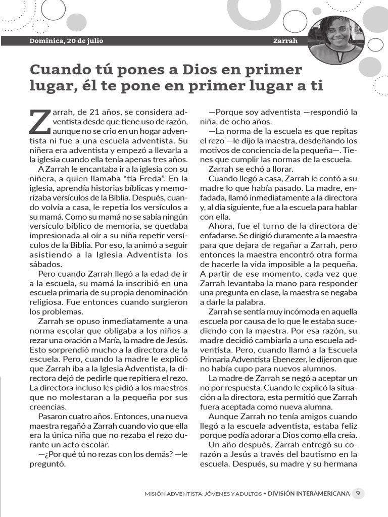La fe de Zarrah: Dios en primer lugar | PDF | Oración | Iglesia ...