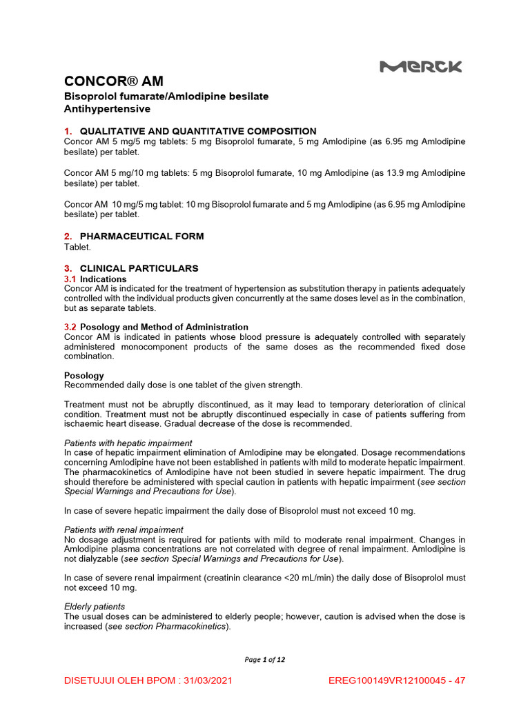 Concor | PDF | Dose (Biochemistry) | Chemistry
