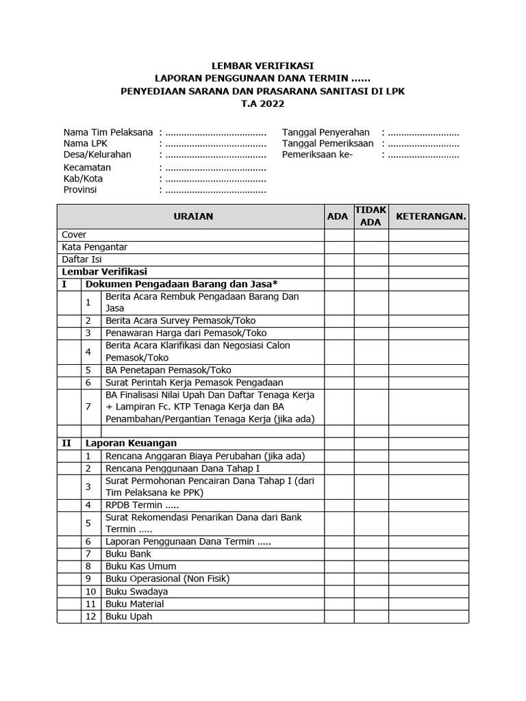 Lembar Verifikasi LPD, LPJ | PDF