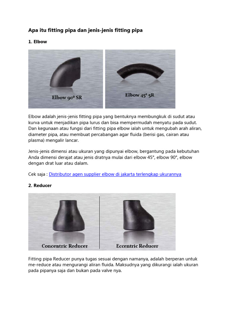 Jenis dan Fungsi Fitting Pipa Elbow | PDF