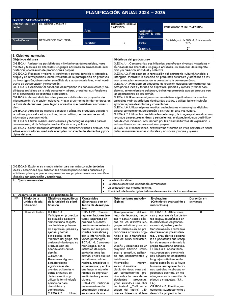ECA 10 EGB PCA-PUD Seis Unidades-1 | PDF | Arte de performance | Teatro