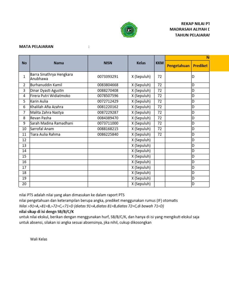 (Ma) Format Nilai Pts Genap 2023-2024 - Guru | PDF