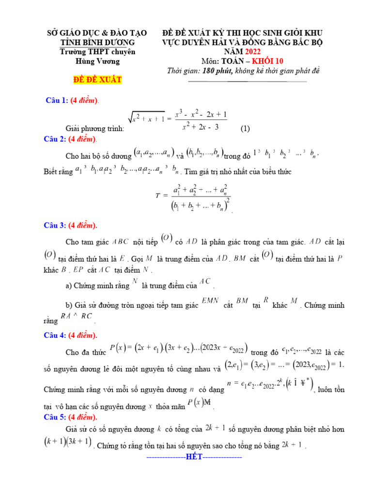 10-De-De-Xuat & Dapan - Toan10-HV-BD | PDF