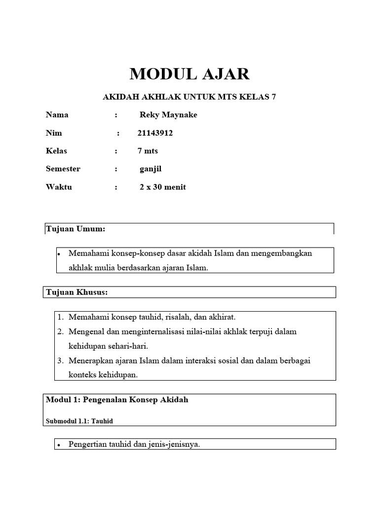 MODUL AJAR Akidah Akhlak | PDF