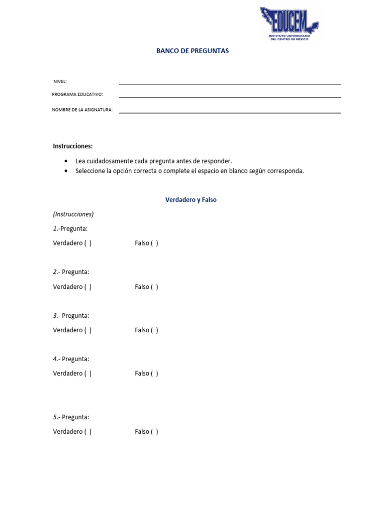 Formato de Banco de Preguntas | PDF