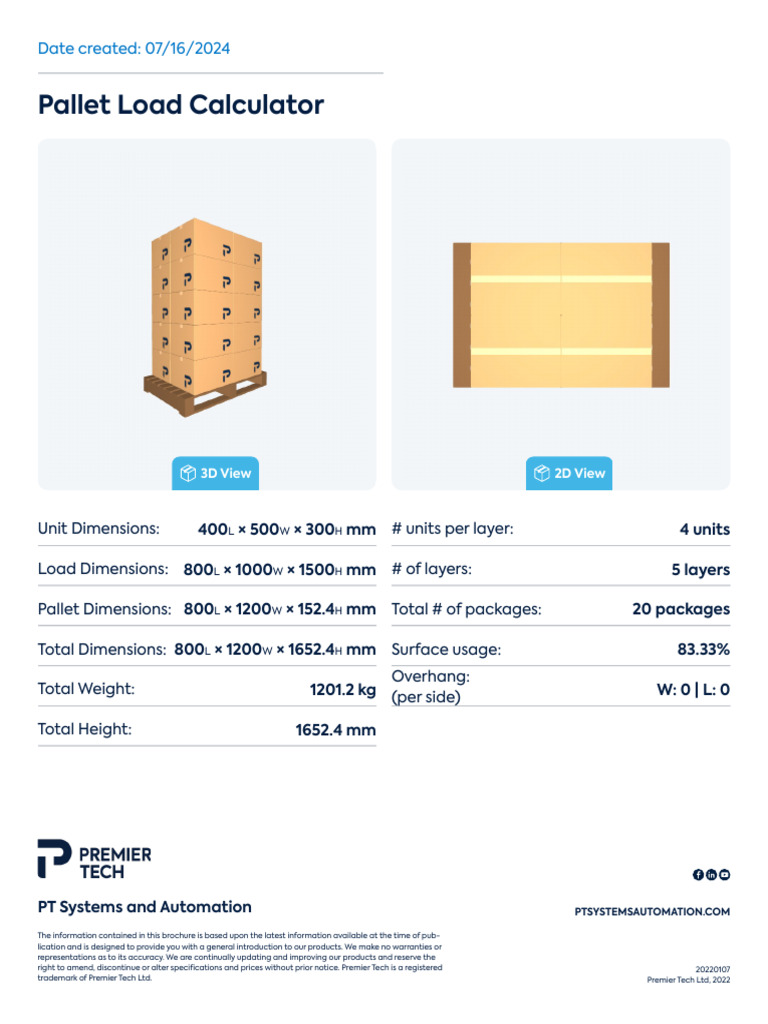 Premier Tech Pallet Calculator - Configuration Results | PDF