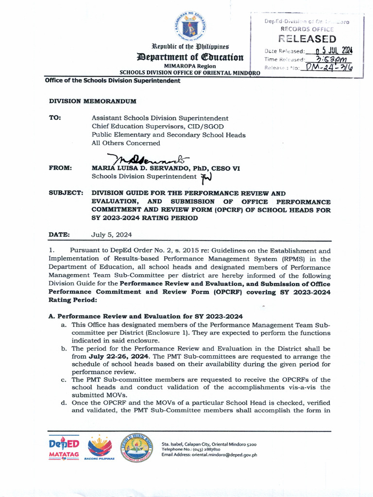 DM Division Guide For The Performance Review and Evaluation and ...