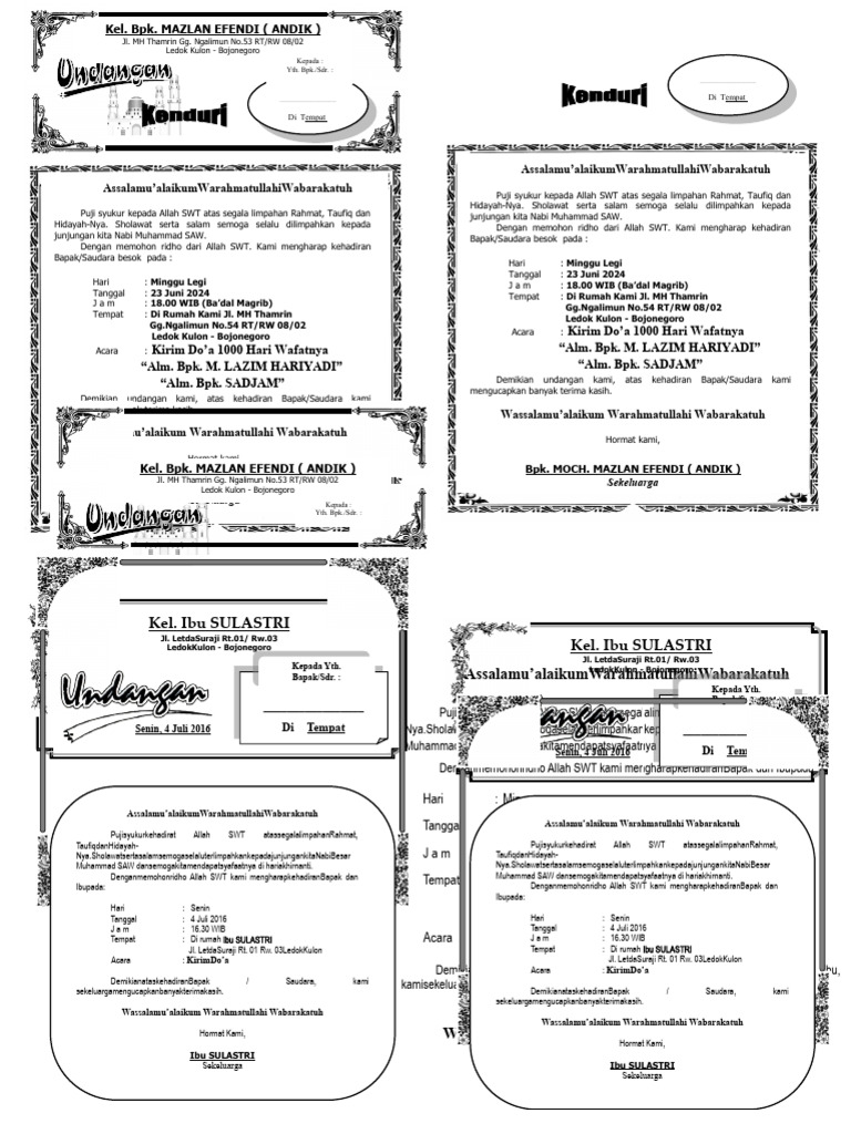 Undangan Kenduri Kecil (2 Kolom) Kirim Doa | PDF