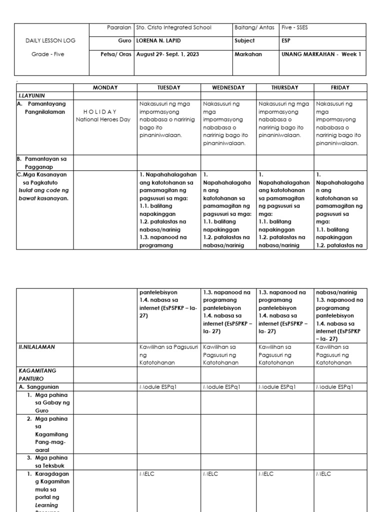 DLL Week 1 Esp | PDF