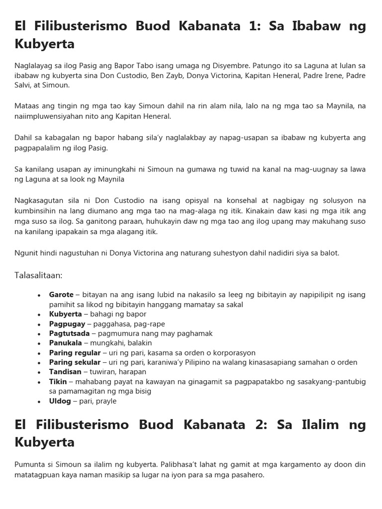 El Filibusterismo Buod FINAL | PDF