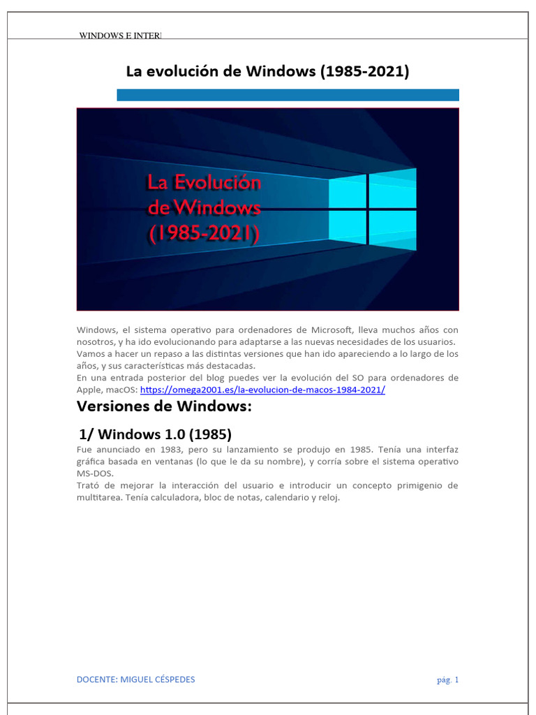 La evolución de Windows | PDF | Microsoft Windows | Windows 10