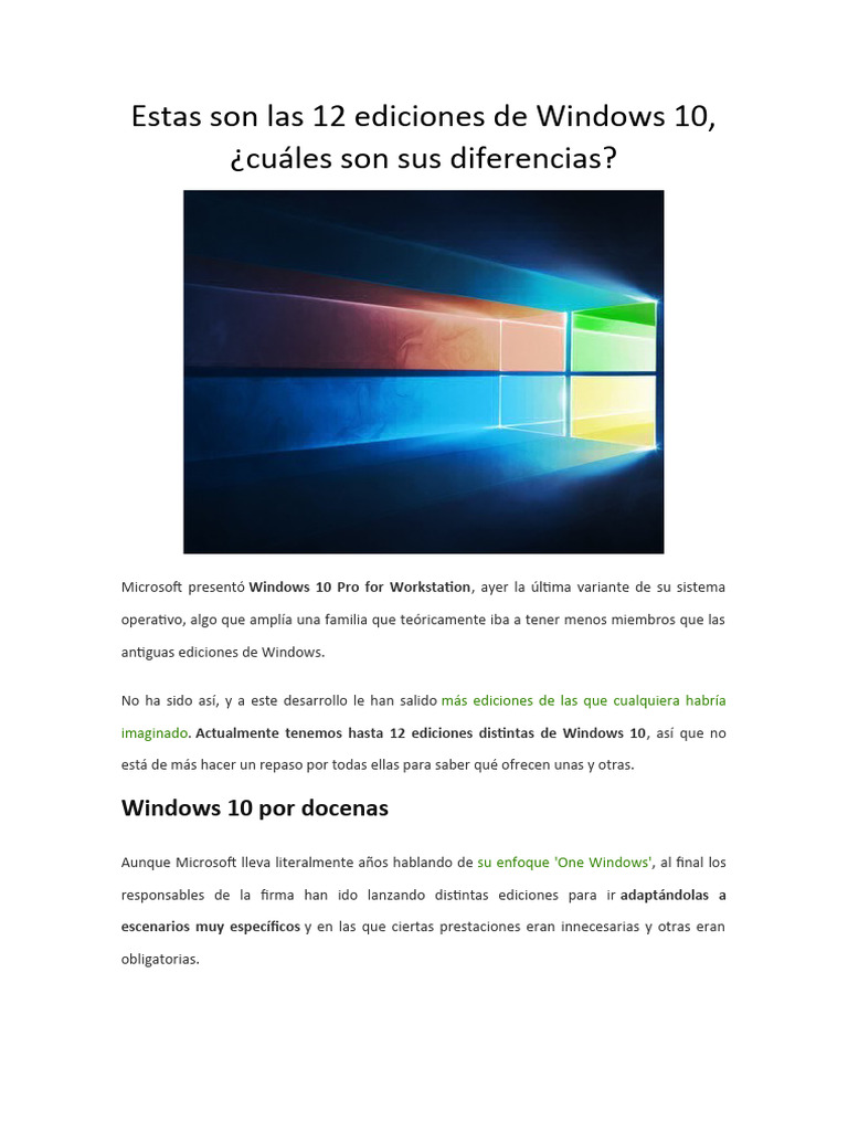 Estas Son Las 12 Ediciones de Windows 10 | PDF | Windows 10 | Microsoft ...