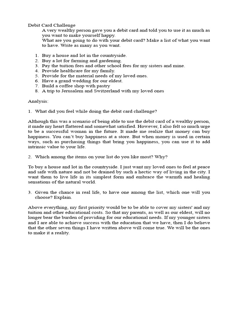 Debit Card Challenge | PDF