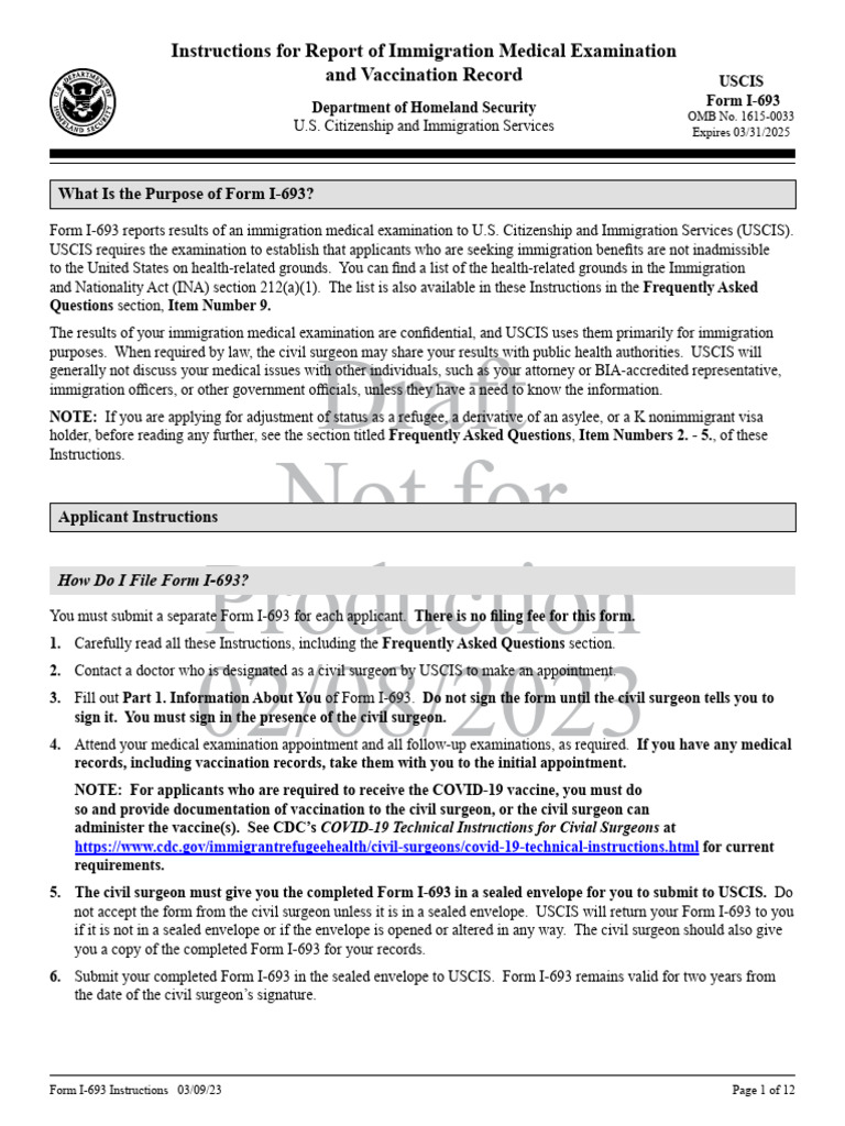 USCIS Form I-693 Instructions Guide | PDF | United States Citizenship ...