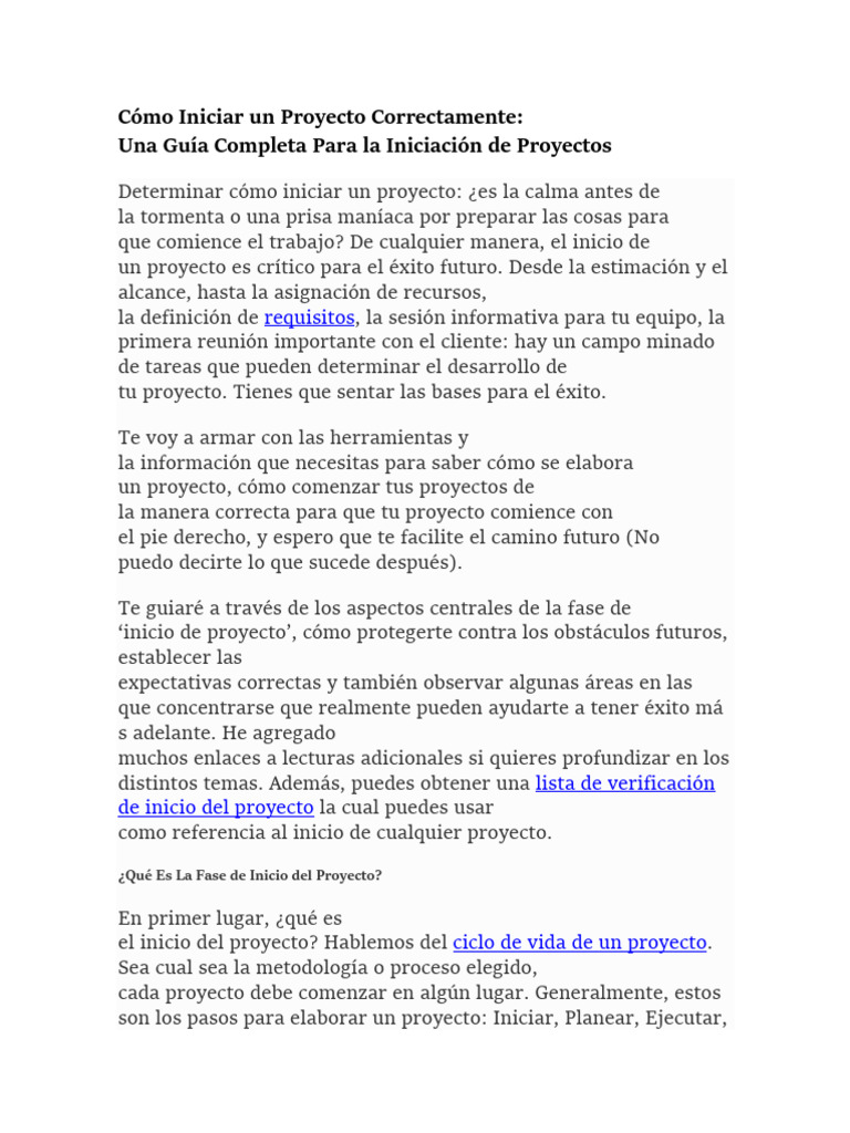 Cómo Iniciar un Proyecto Correctamente | Descargar gratis PDF ...