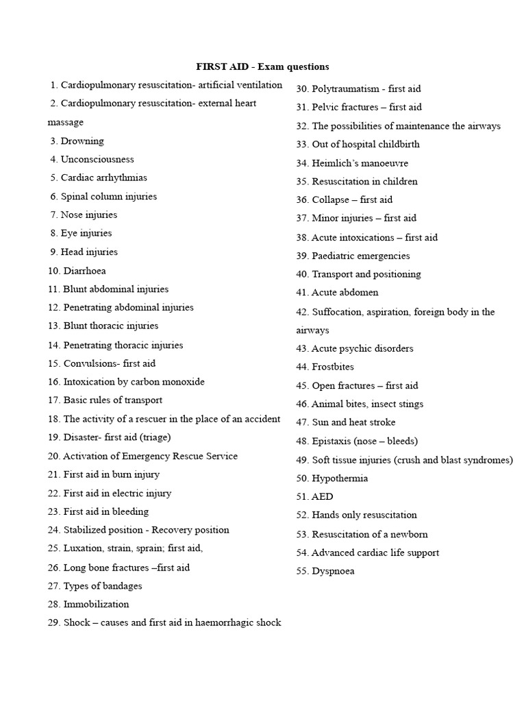 First Aid Exam Question | PDF | First Aid | Cardiopulmonary Resuscitation