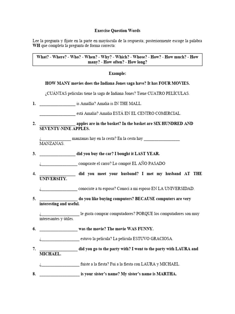 Exercise Question Words | PDF | Ciencias sociales | Relaciones ...