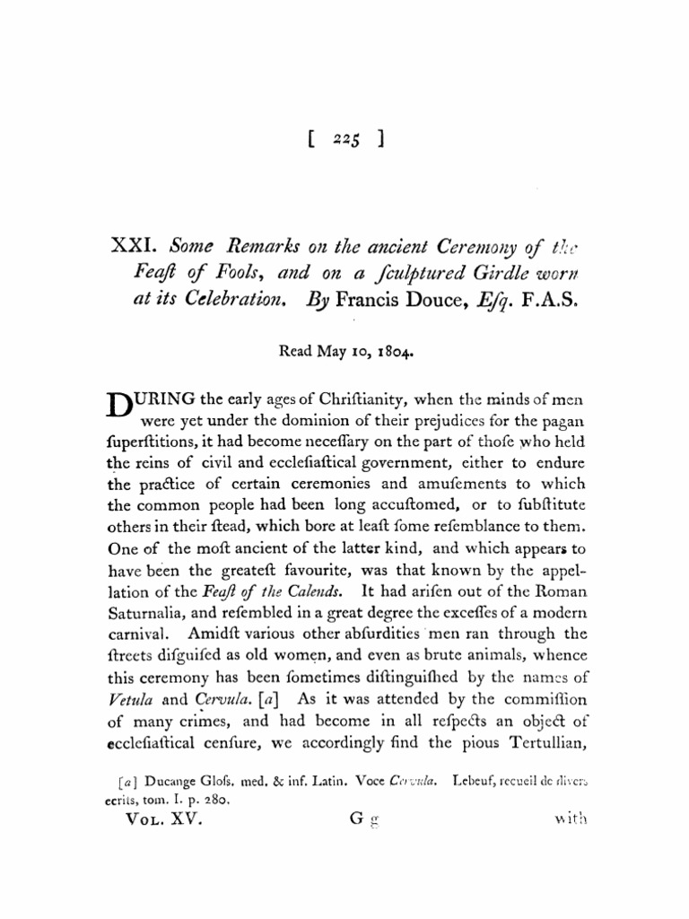 (Archaeologia Vol. 15) Remarks On The Ancient Ceremony of The Feast of Fools, and On A ...