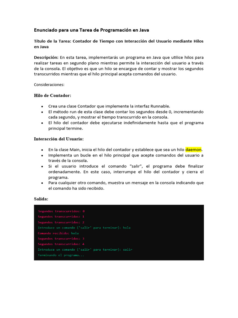 Hilos Java: Contador y Comandos | PDF