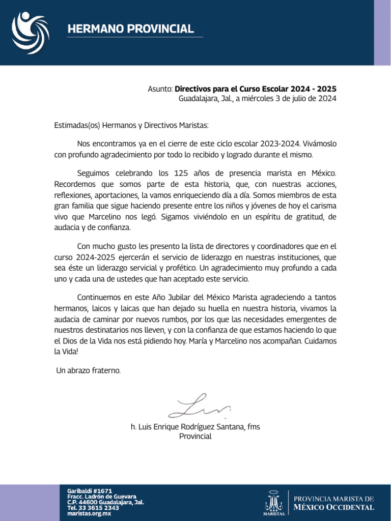 Directivos Maristas 2024-2025 en México | PDF | México