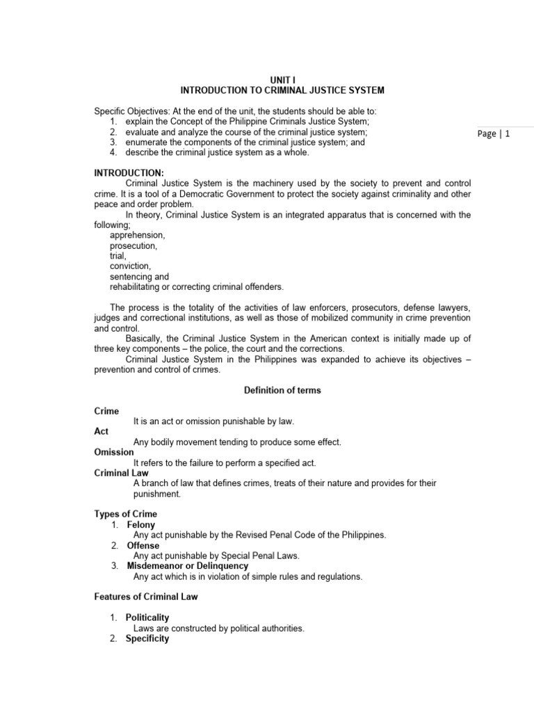 CLJ 1 Notes Nicole | PDF | Prosecutor | Prison