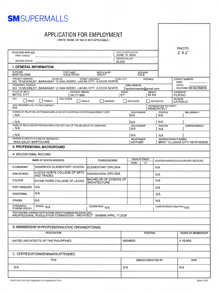 Application For Employment Form | PDF