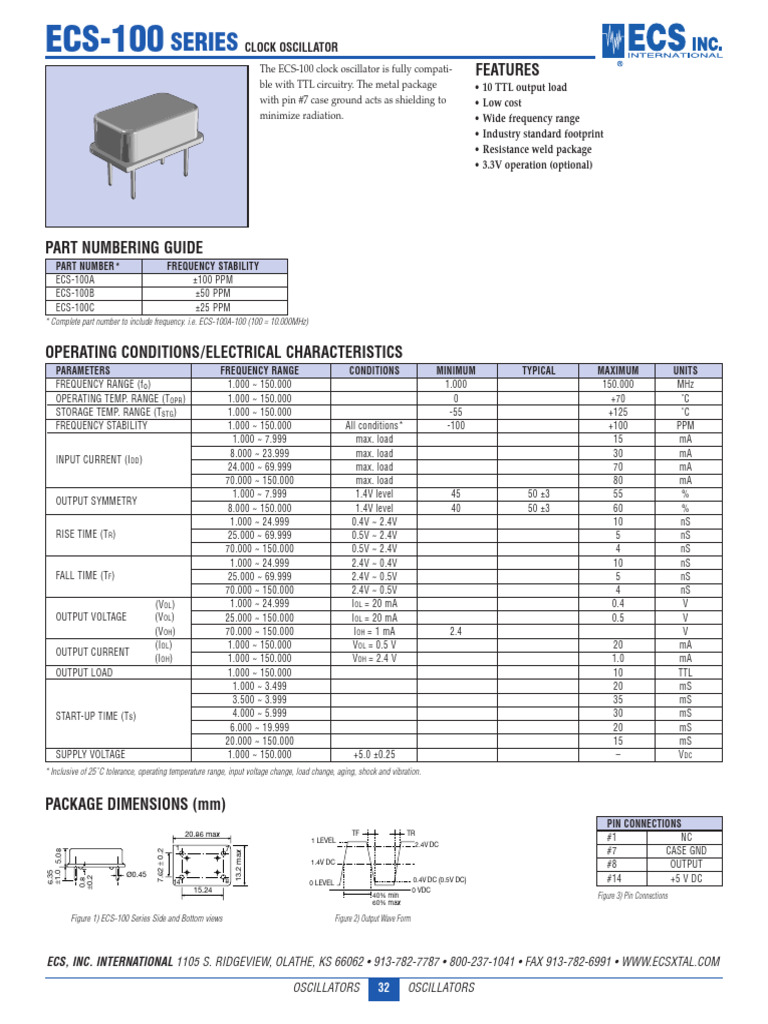 ECS-100 Clock Oscillator Guide | PDF | Manufactured Goods ...