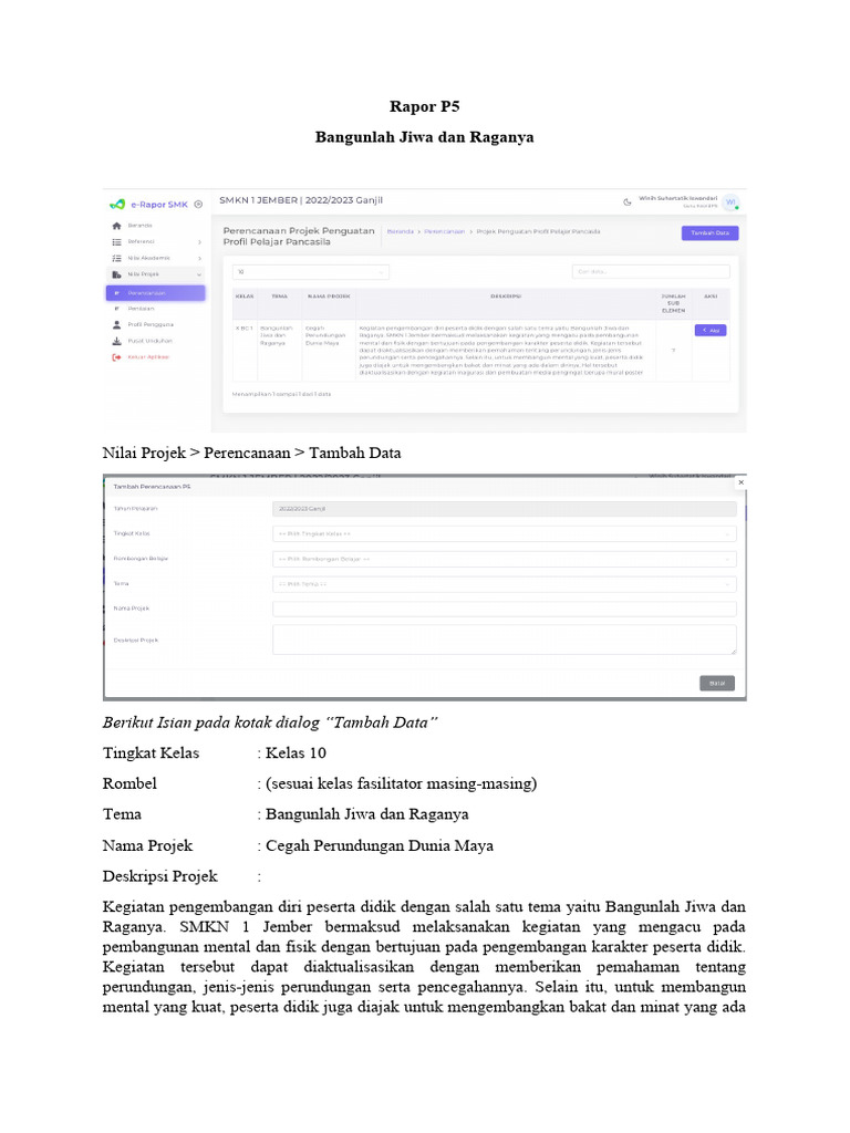 Pedoman Rapor P5 Kelas X | PDF