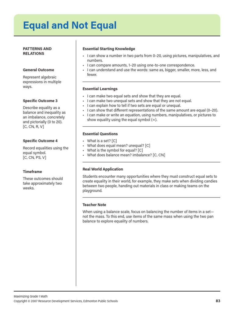 04-Grade 1-Chapter 2-Equality Teacher Resource | PDF