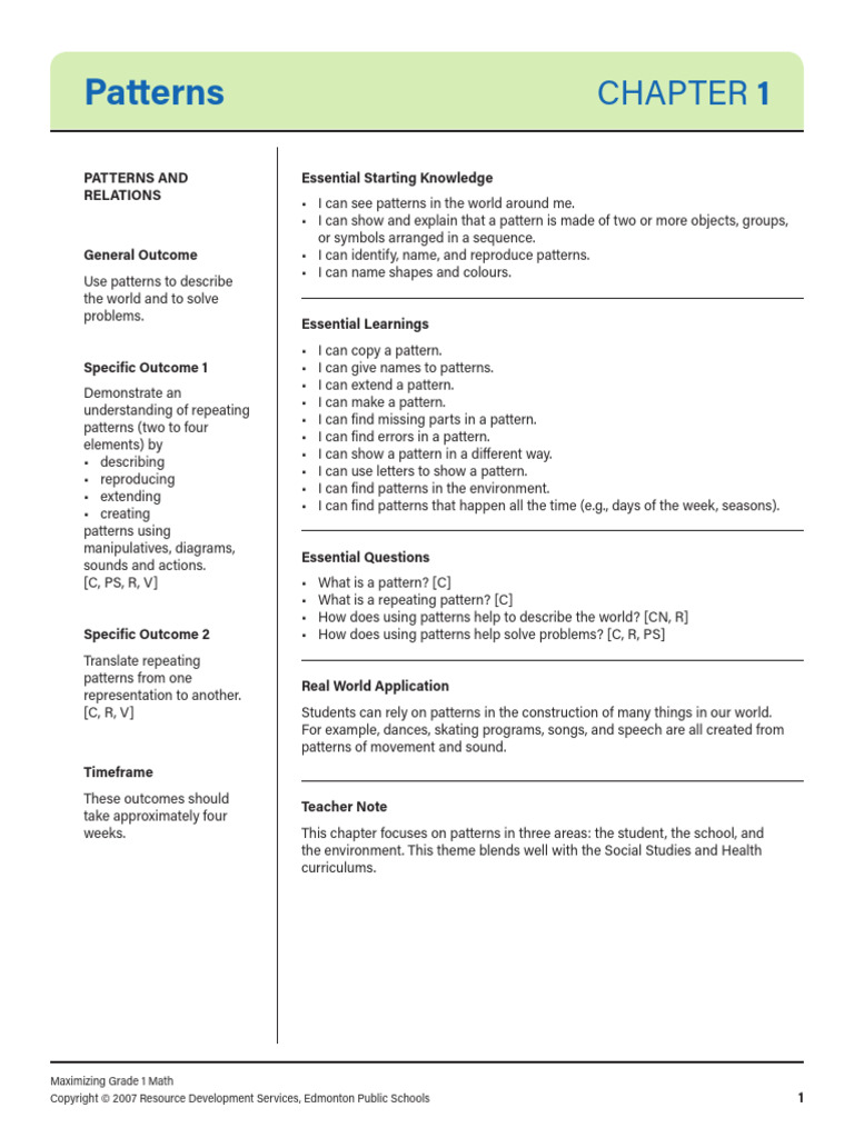 02-Grade_1-Chapter_1-Patterns__teacher__student_resource_blackline_masters | Download Free PDF ...