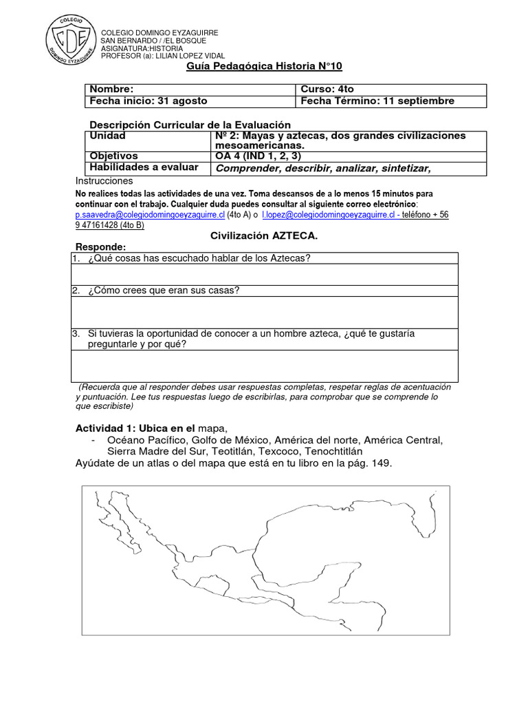 Guía #10 Historia 4° Básico | PDF
