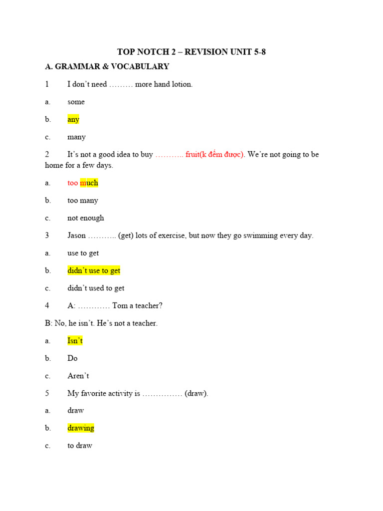 TN2 REVISION U5 8 1 No Key | PDF | Language Arts & Discipline | Home & Garden