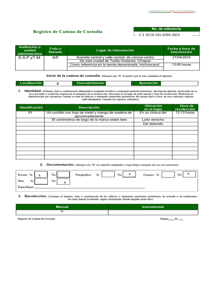 Registro De Cadena De Custodia 2024 Pdf