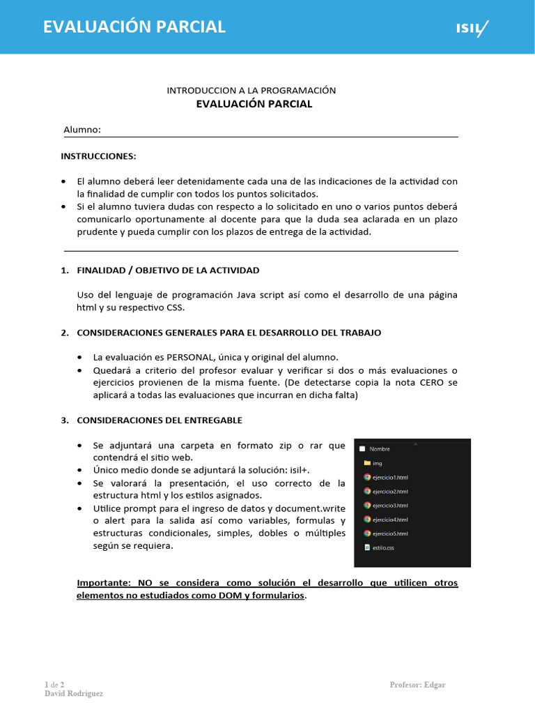 Evaluación Parcial: Programación en JavaScript | PDF | HTML | Script Java