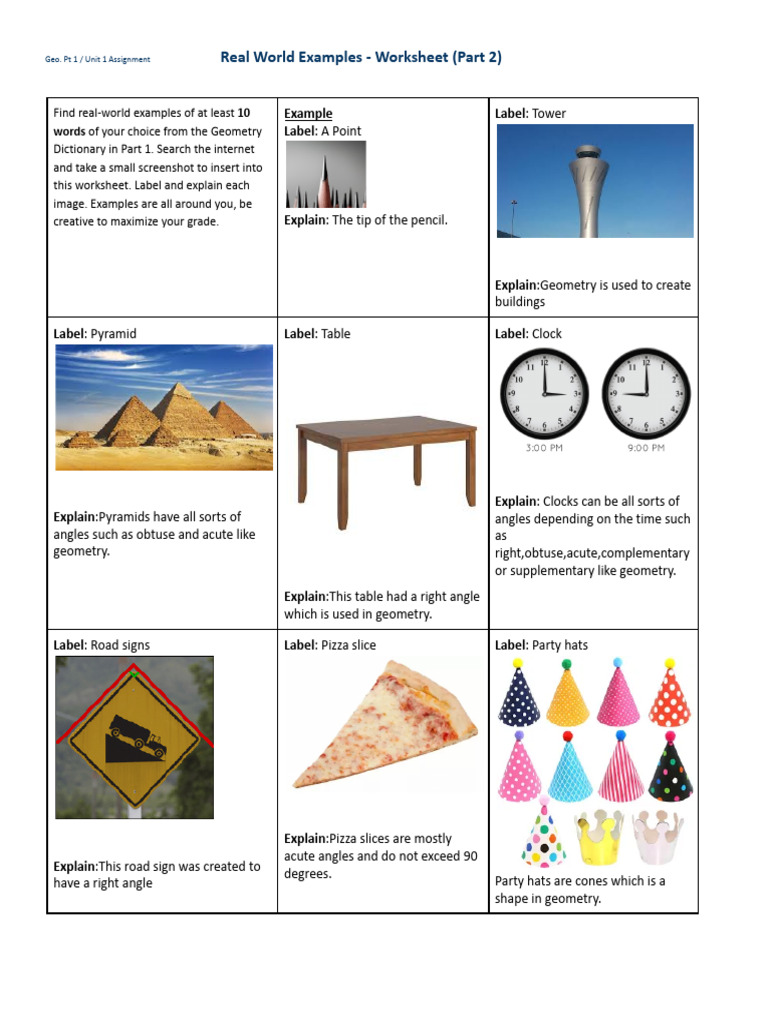 Real-World Geometry Examples Worksheet | PDF | Classical Geometry ...