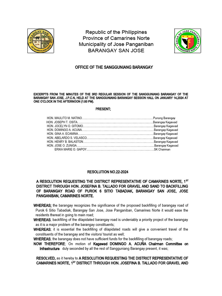 Resolution for Road Backfilling Request | PDF