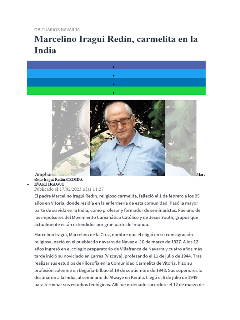 Reseña Padre Marcelino Iragui | PDF | Seminario | Familias ...