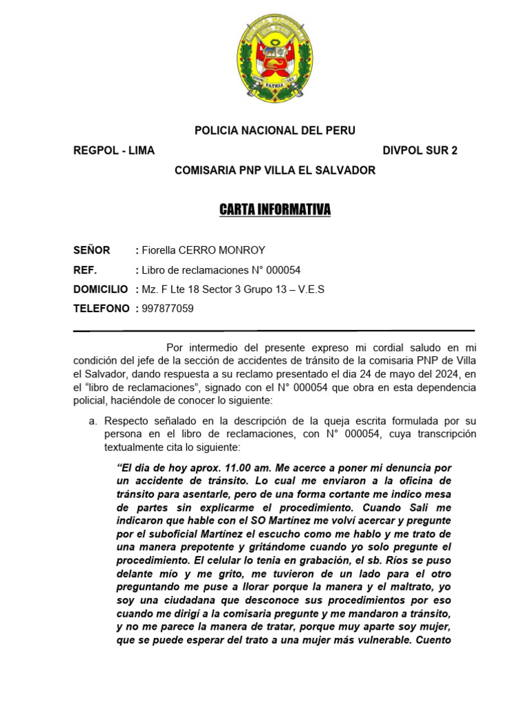 Carta Informativa - Maltrato Verbal | Descargar gratis PDF | Gobierno