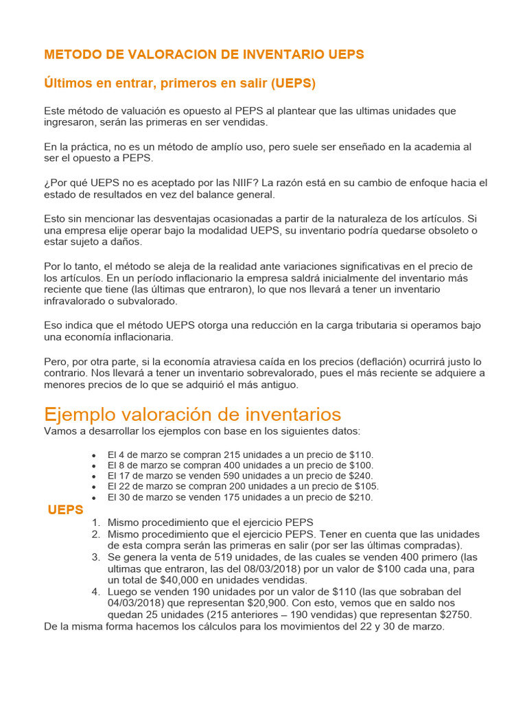 Metodo de Valoracion de Inventario Ueps | PDF | Economias | Ciencias económicas