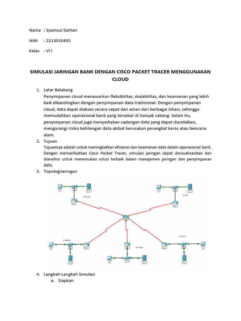 Contoh Simulasi Penerapan Cisco Packet Tracker Pada Sistem Bank | PDF