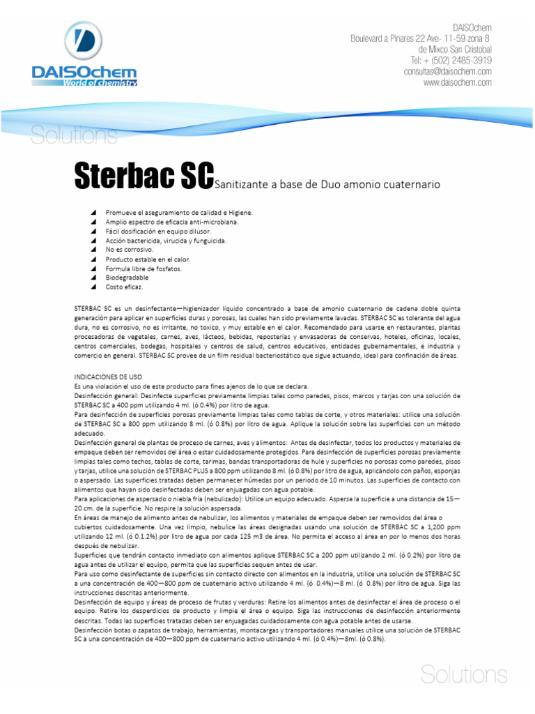 Sterbac Sanitizante | PDF | Agua | Microbiología
