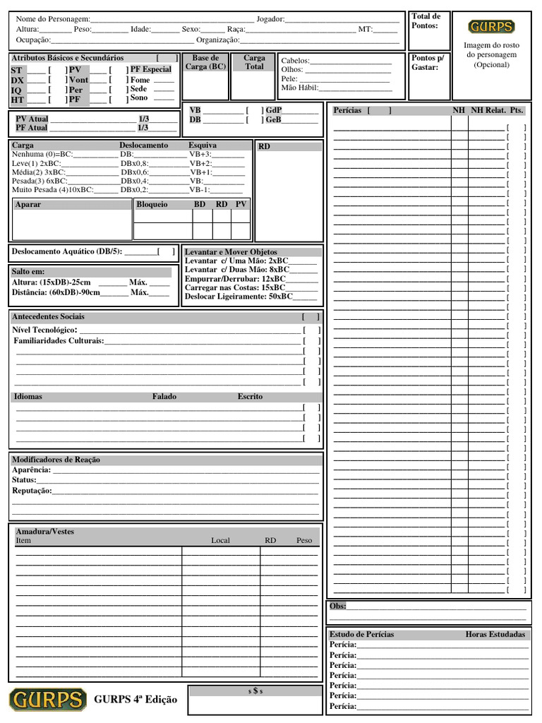 Ficha GURPS 4 Ed. Modelo 1 | PDF