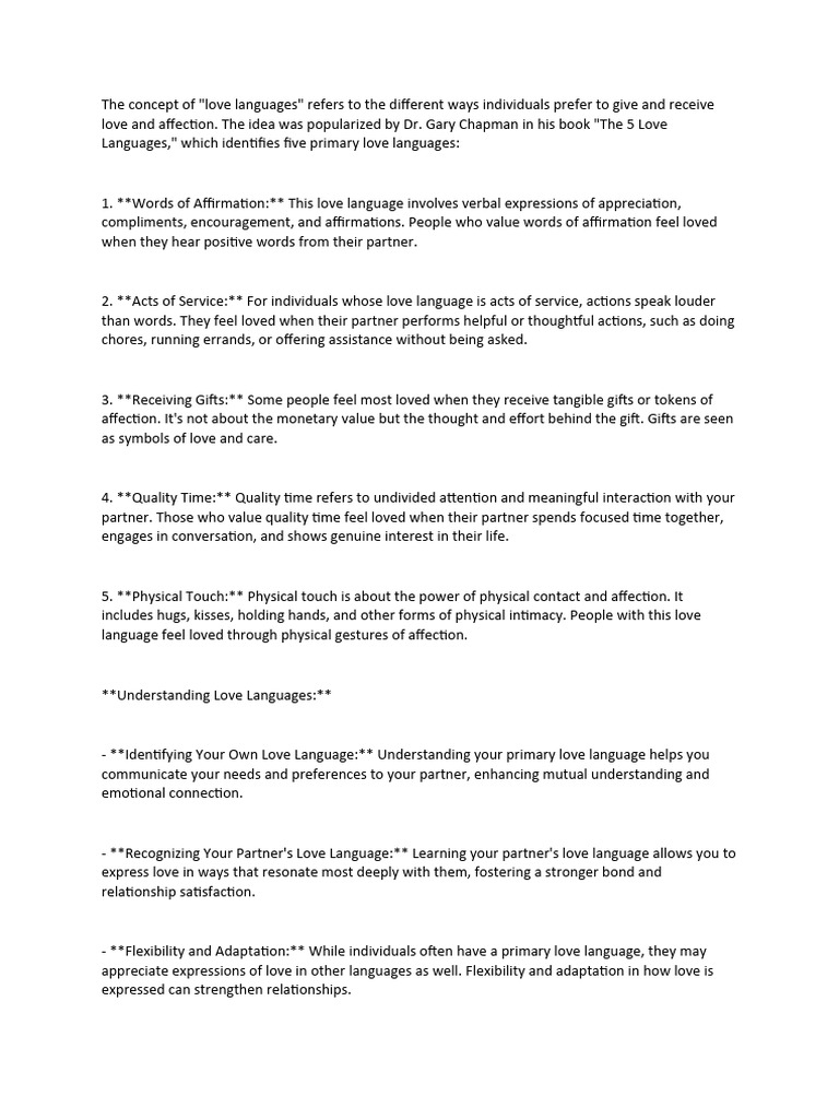 Understanding Love Languages Explained | PDF | Love | Intimate ...